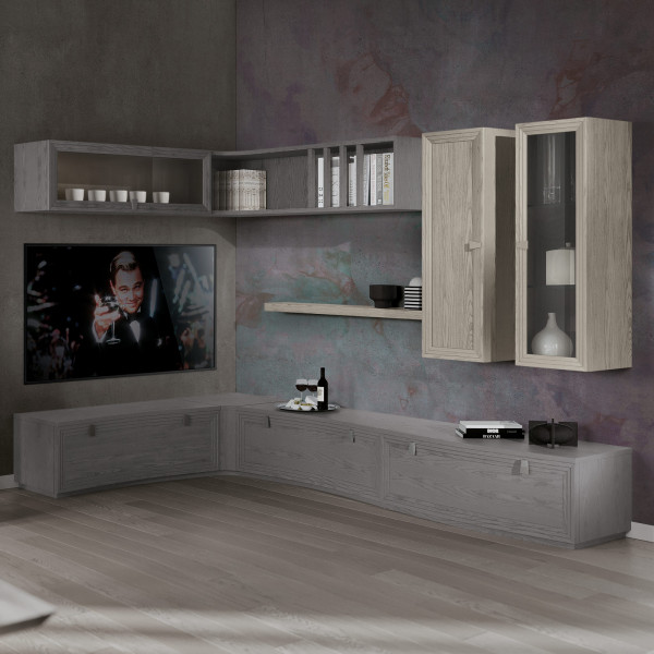 Parete attrezzata Favignana ad angolo, legno massello, design moderno