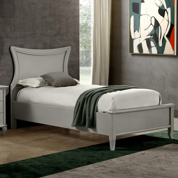 Letto singolo moderno, legno massello, testata sagomata